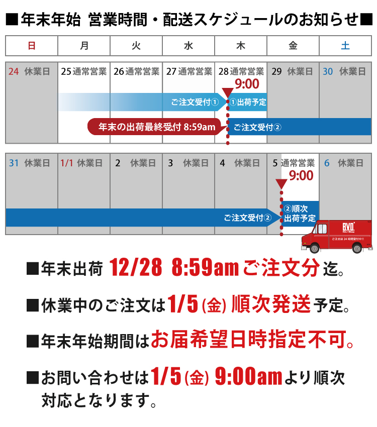 年末年始の配送スケジュール